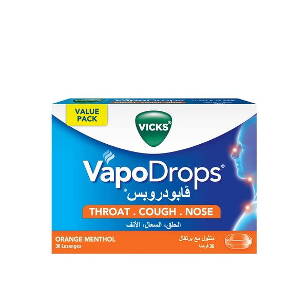 Vicks Vapo Drops Orange Menthol 36 Lozenges – Bait Al Dawaa